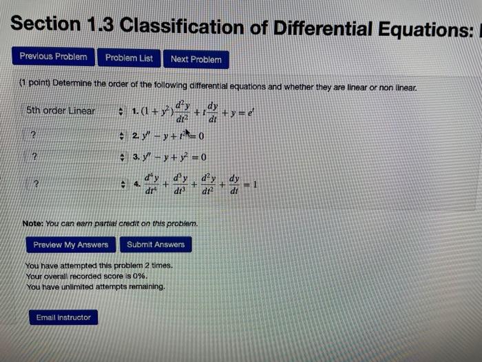 Solved Section 1.3 Classification of Differential Equations: | Chegg.com