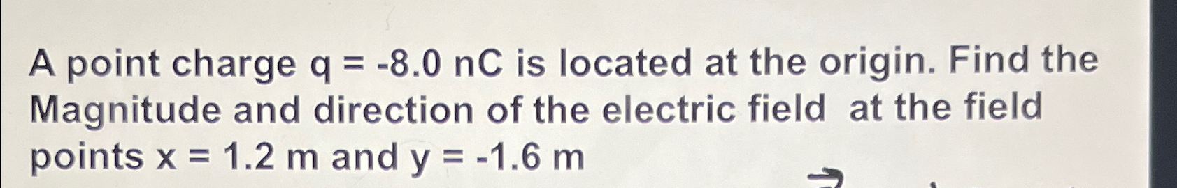 Solved A point charge q=-8.0nC ﻿is located at the origin. | Chegg.com