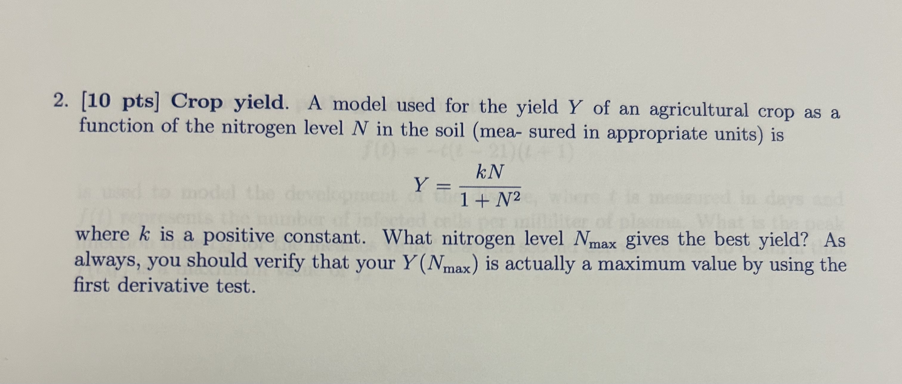 Solved [10 ﻿pts] ﻿Crop yield. A model used for the yield Y | Chegg.com