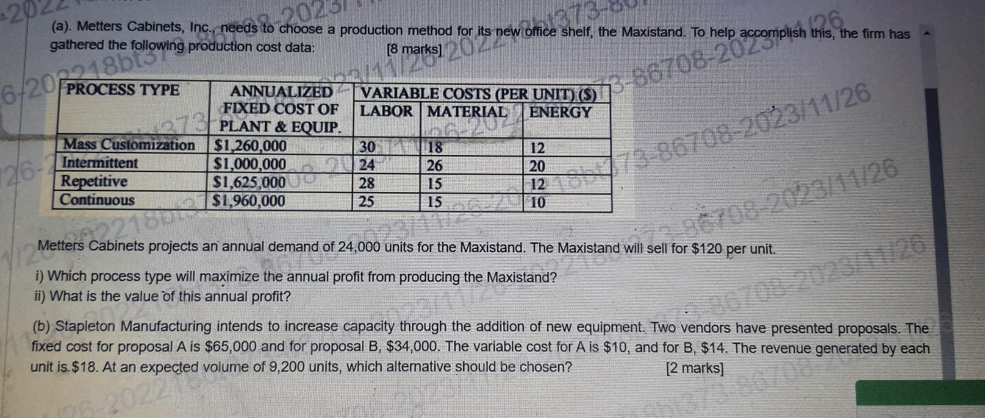 Solved (a). Metters Cabinets, Inc., needs to choose a | Chegg.com