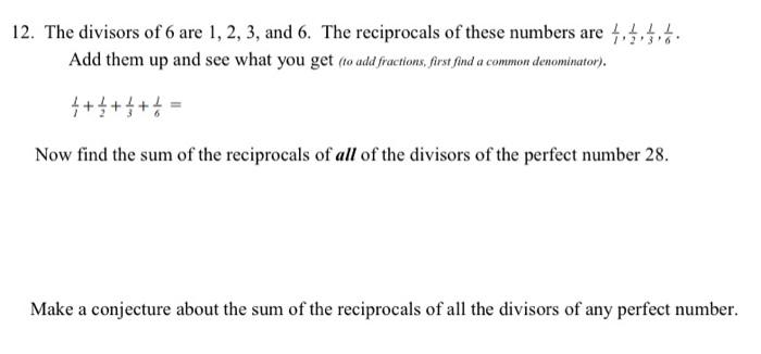 Solved 2. The divisors of 6 are 1,2,3, and 6 . The | Chegg.com