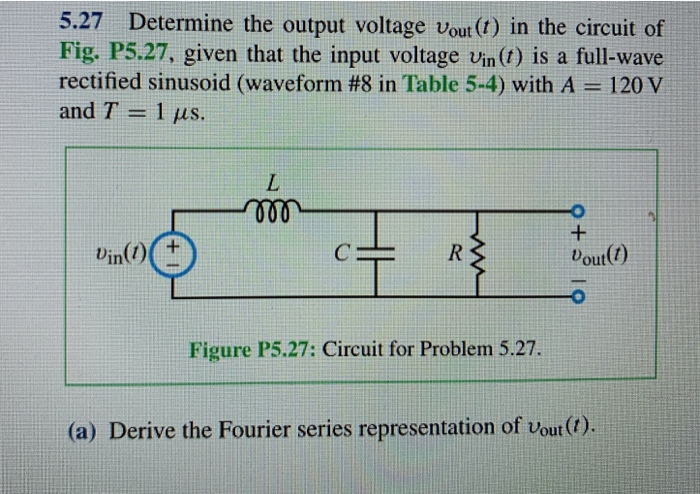 Solved 5.27 Determine the output voltage Vout(t) in the | Chegg.com