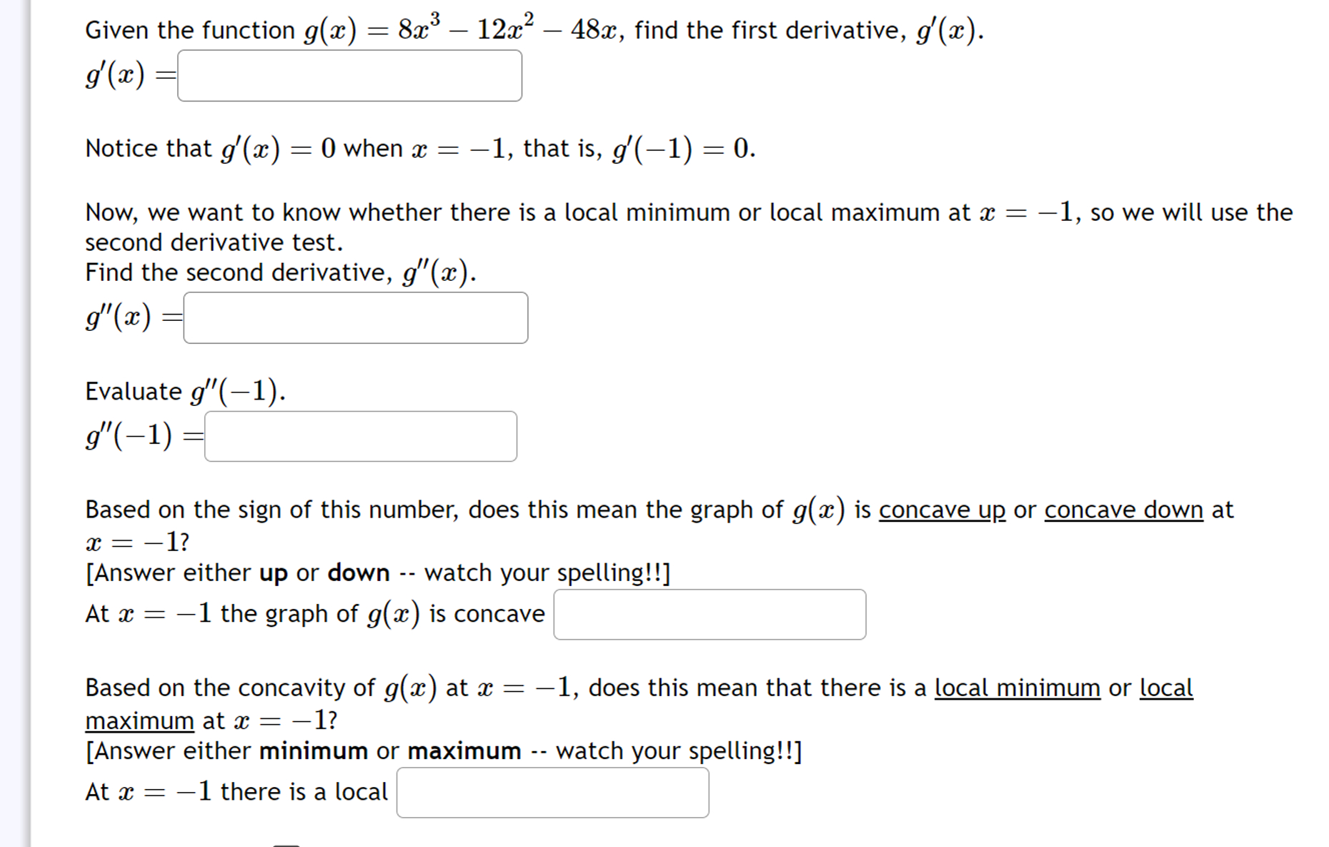 Solved Given the function g(x)=8x3-12x2-48x, ﻿find the first | Chegg.com