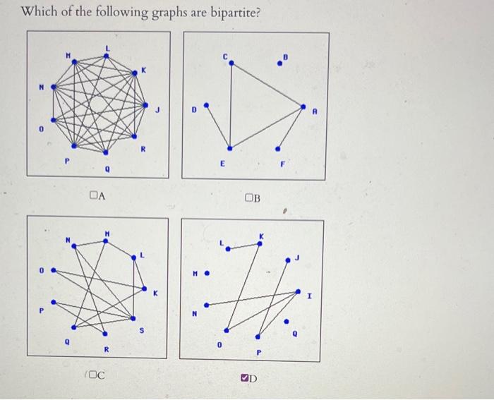 Solved Which of the following graphs are bipartite? | Chegg.com