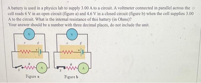 Solved A battery is used in a physics lab to supply 3.00 A | Chegg.com