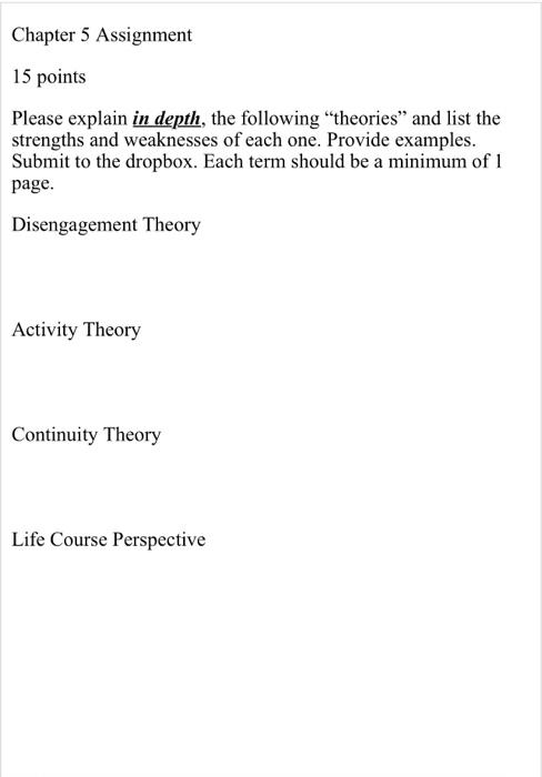 Solved Chapter 5 Assignment 15 points Please explain in | Chegg.com