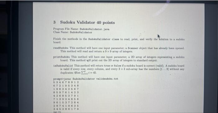 Solved 3 Sudoku Validator 40 points Program File Nume | Chegg.com