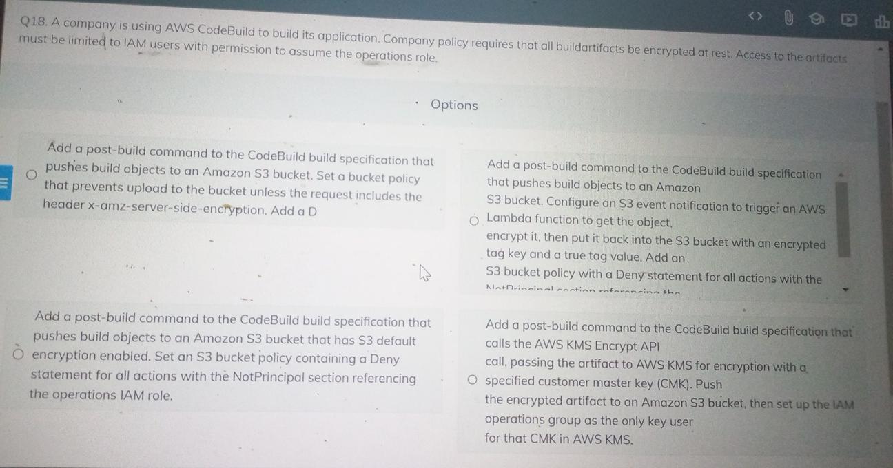 Solved Q18 a Company Is Using Aws Codebuild To Build Its