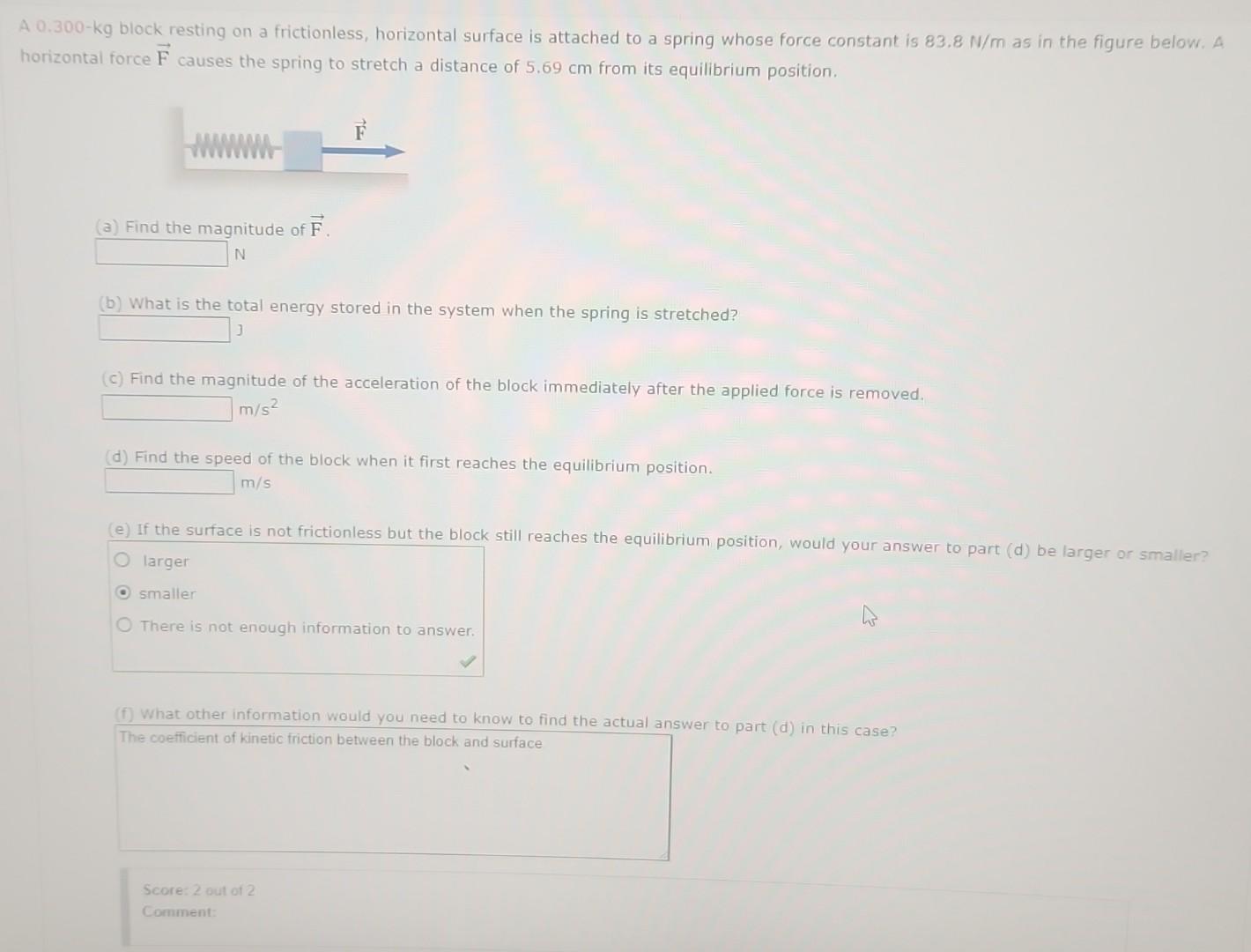 Solved A 0.300-kg block resting on a frictionless, | Chegg.com