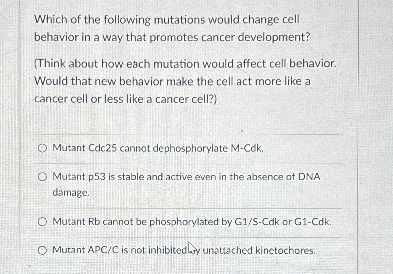 Solved Which of the following mutations would change cell | Chegg.com