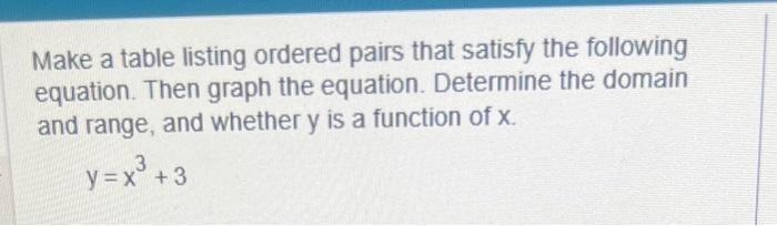 Solved Make a table listing ordered pairs that satisfy the | Chegg.com