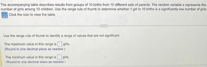 Solved The accompanying table describes results from groups | Chegg.com