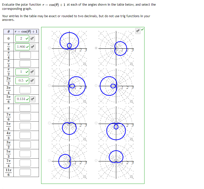 Solved Evaluate the polar function r=cos(θ)+1 ﻿at each of | Chegg.com