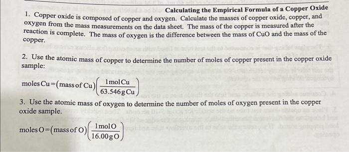 Solved Calculating the Empirical Formula of a Copper Oxide | Chegg.com