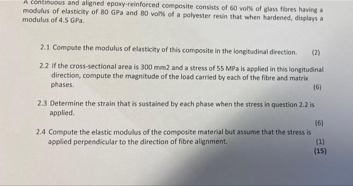 Solved A continuous and aligned epoxy-reinforced composite | Chegg.com