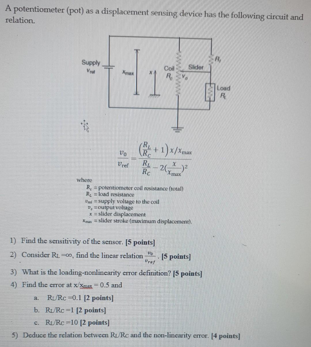 Solved A potentiometer (pot) as a displacement sensing | Chegg.com