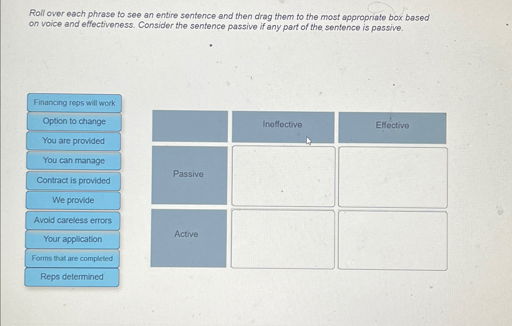 Solved Roll over each phrase to see an entire sentence and | Chegg.com