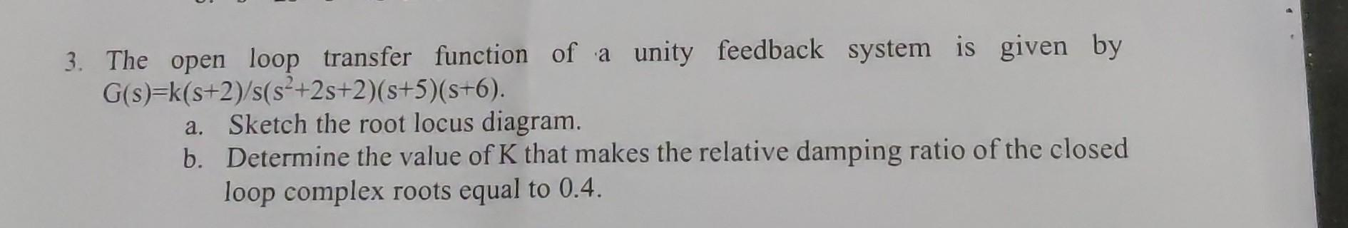 Solved 3. The open loop transfer function of a unity | Chegg.com