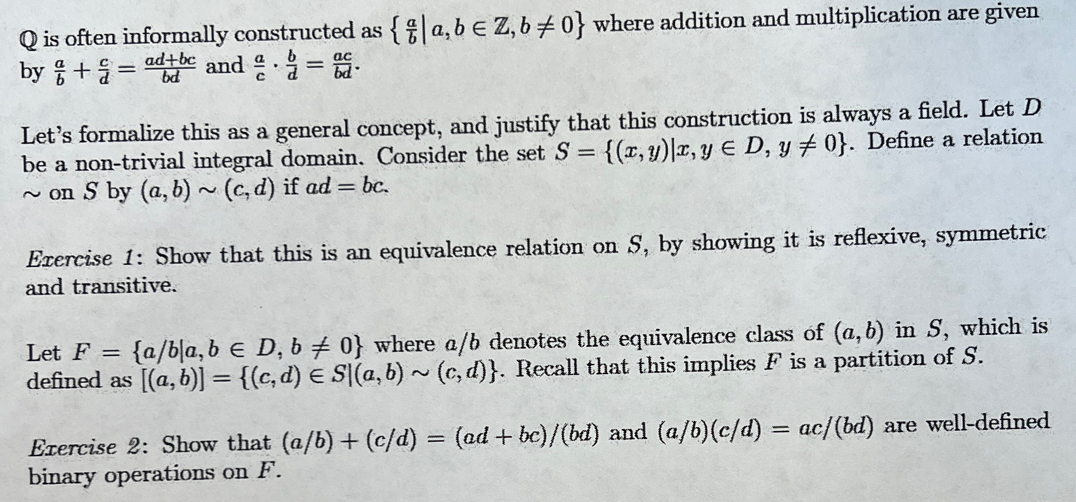 Solved Q ﻿is often informally constructed as {ab|a,binZ,b≠0} | Chegg.com
