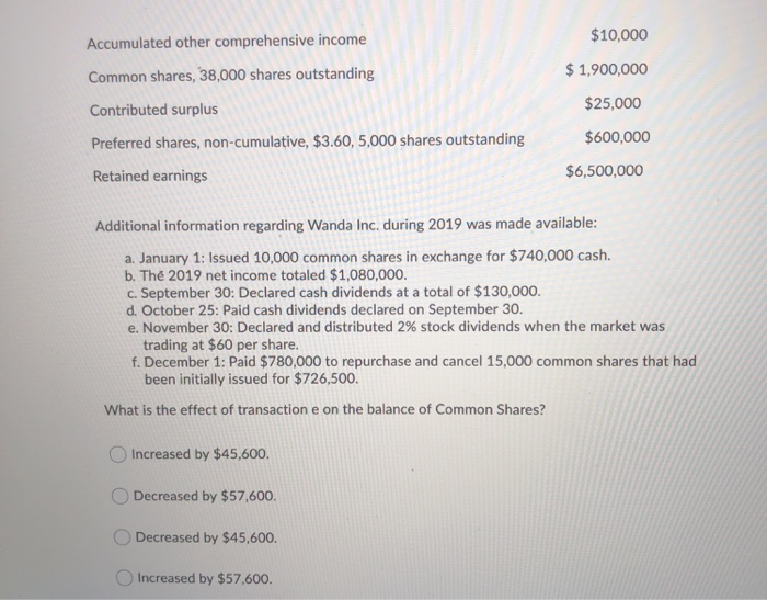 Solved $10,000 Accumulated other comprehensive income Common | Chegg.com