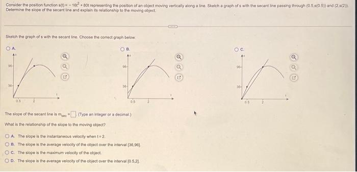 Solved Consider the position function si() =−1662+80t | Chegg.com