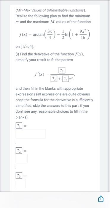 Solved (Min-Max Values of Differentiable Functions) Realize | Chegg.com