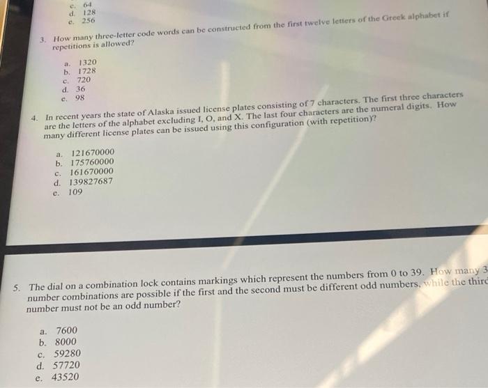 Solved 3. How many three-letter code words can be | Chegg.com