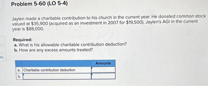 Solved Jaylen made a charitable contribution to his church | Chegg.com