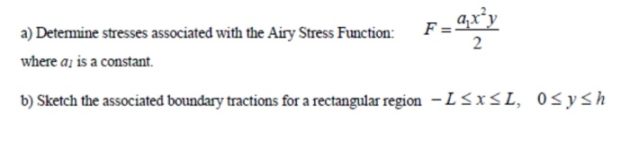 Solved a) Determine stresses associated with the Airy Stress | Chegg.com