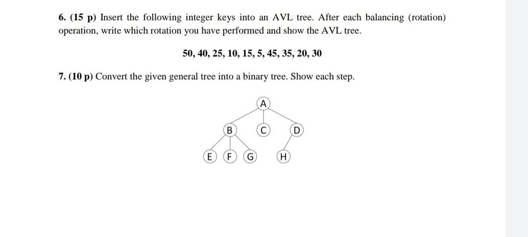 Solved 6. (15 p) Insert the following integer keys into an | Chegg.com