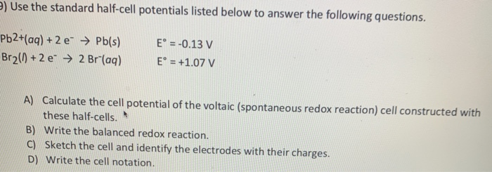 Solved 2) Use the standard half-cell potentials listed below | Chegg.com