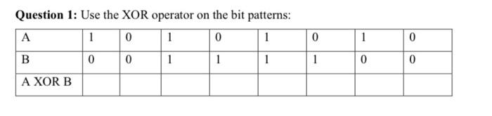 Solved Question 1: Use the XOR operator on the bit patterns: | Chegg.com