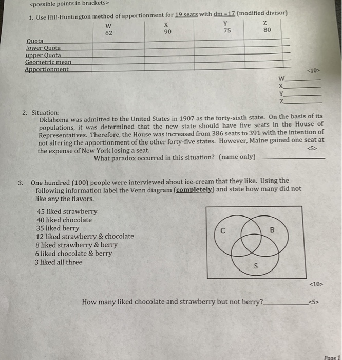 Solved 1. Use Hill-Huntington method of apportionment for | Chegg.com