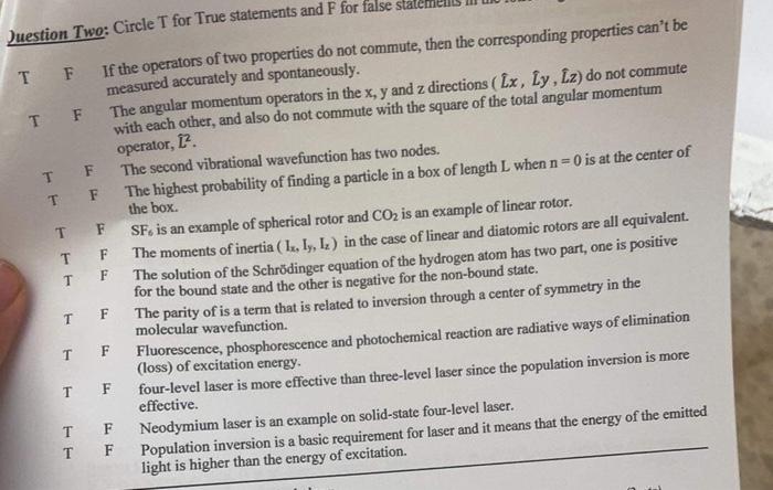 Solved T F If the operators of two properties do not c I F | Chegg.com