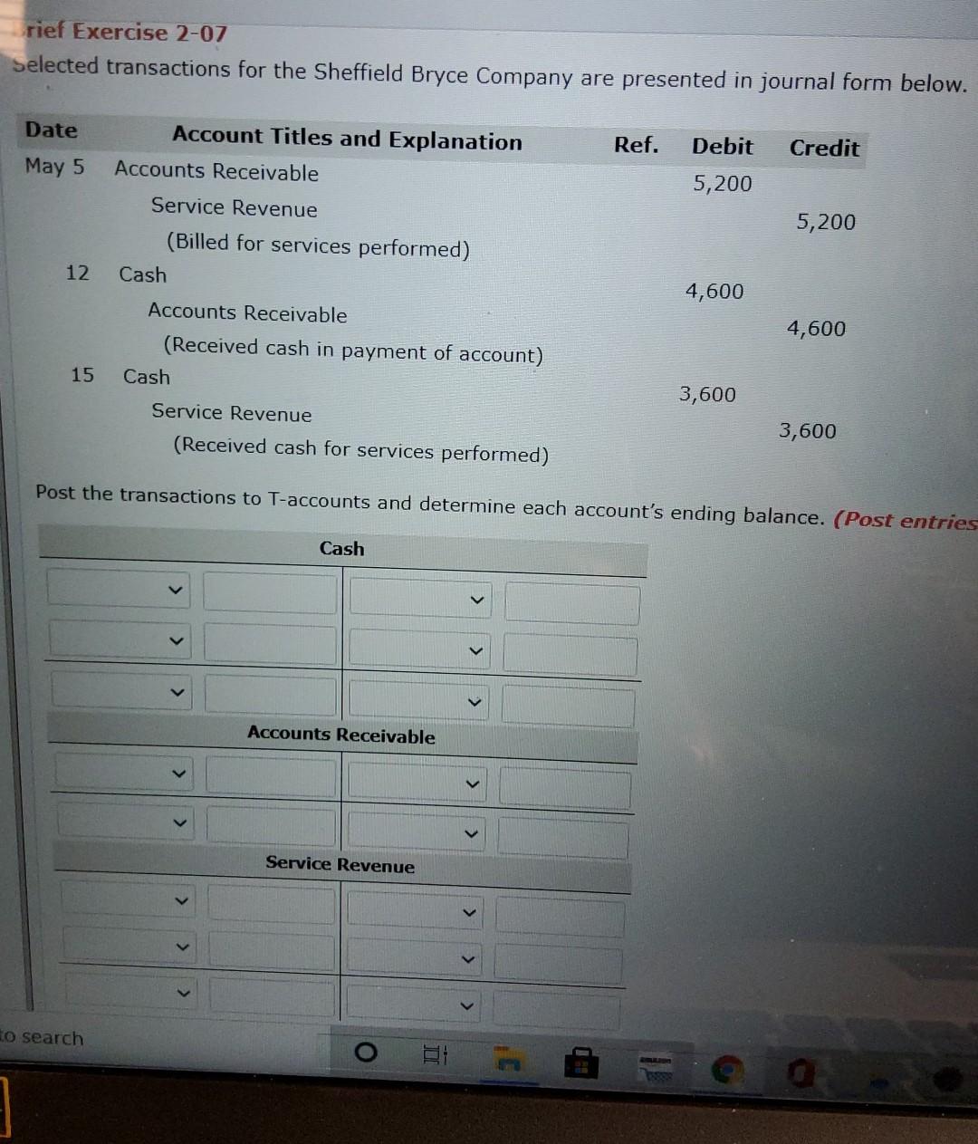 Solved rief Exercise 2-07 Selected transactions for the | Chegg.com
