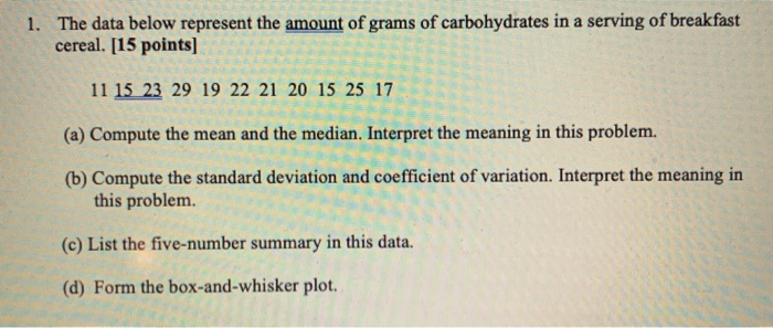 Solved 1. The data below represent the amount of grams of | Chegg.com