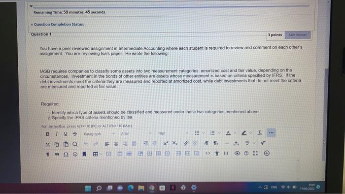 Solved Remaining Time: 59 minutes 45 seconds. Question | Chegg.com