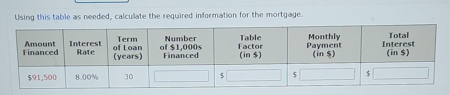 Solved Using this table as needed, calculate the required | Chegg.com