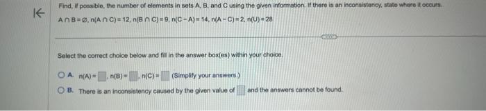 Solved Find, If possible, the number of elements in sets A, | Chegg.com