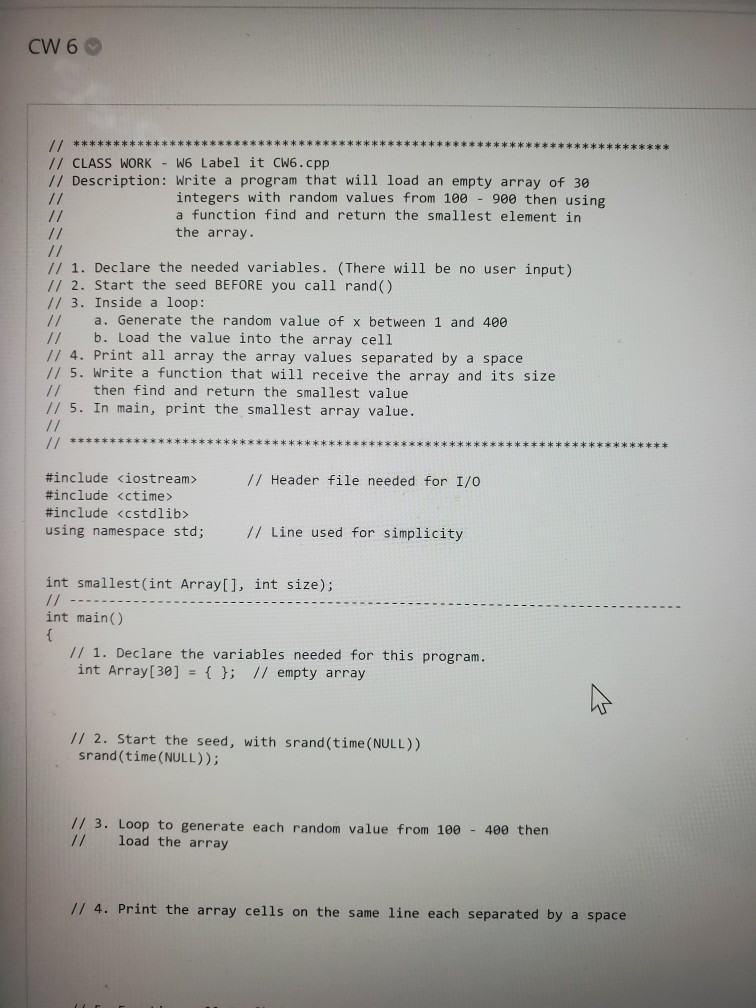 Solved CW 6 // ***** // CLASS WORK - W6 Label it CW6.cpp // | Chegg.com