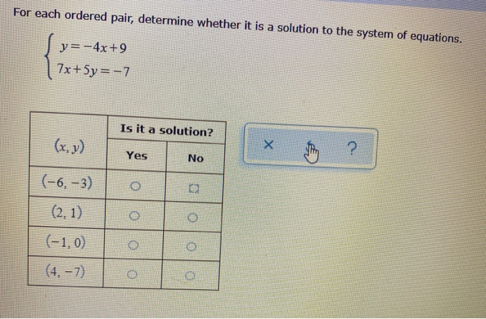 Solved For each ordered pair, determine whether it is a | Chegg.com