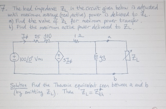 Solved The load impedance ZL ﻿in the circuit given below is | Chegg.com