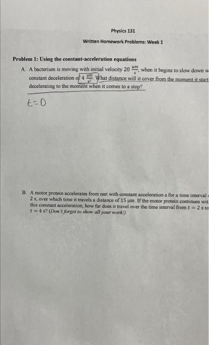 Solved Physics 131 Written Homework Problems: Week 1 Problem | Chegg.com