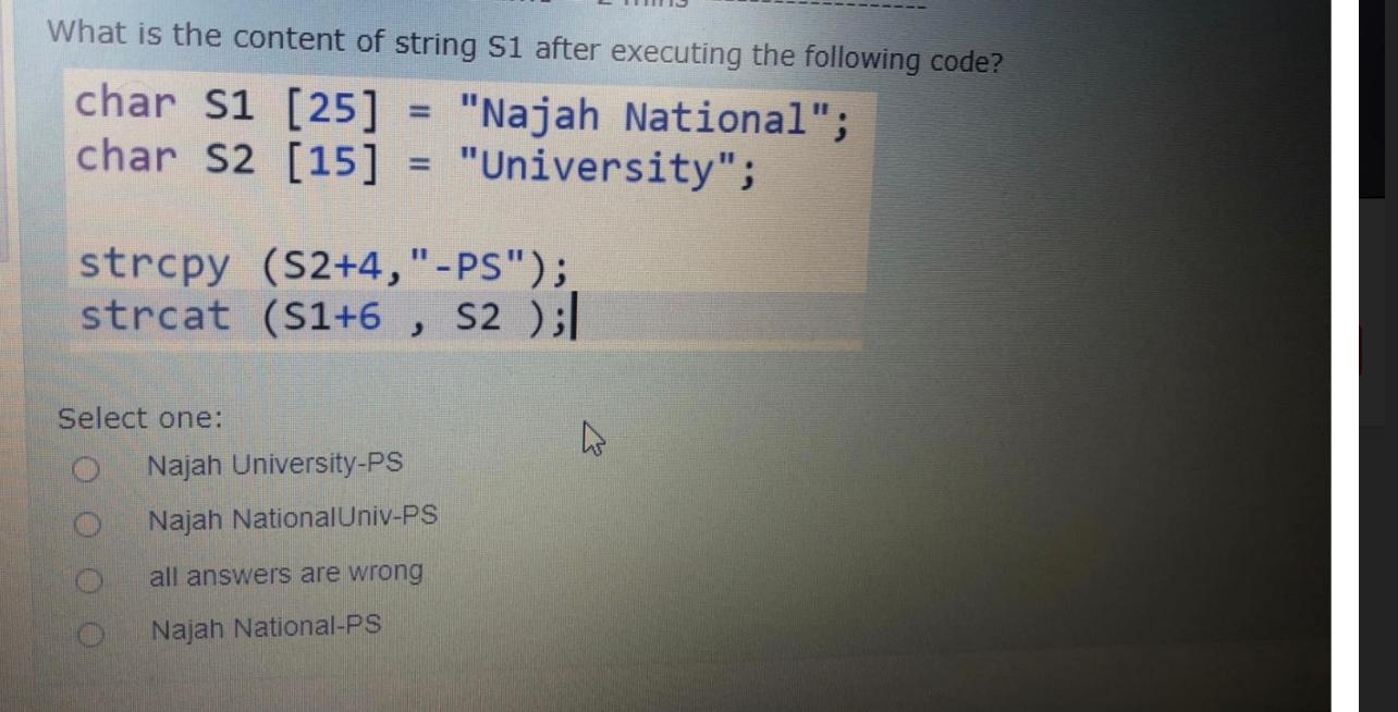 Solved What is the content of string S1 ﻿after executing the | Chegg.com