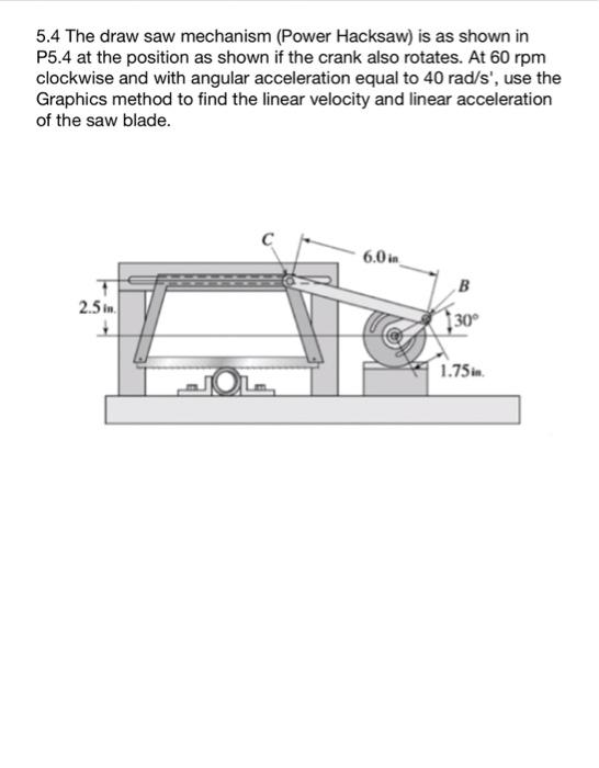 Solved 5.4 The draw saw mechanism (Power Hacksaw) is as | Chegg.com