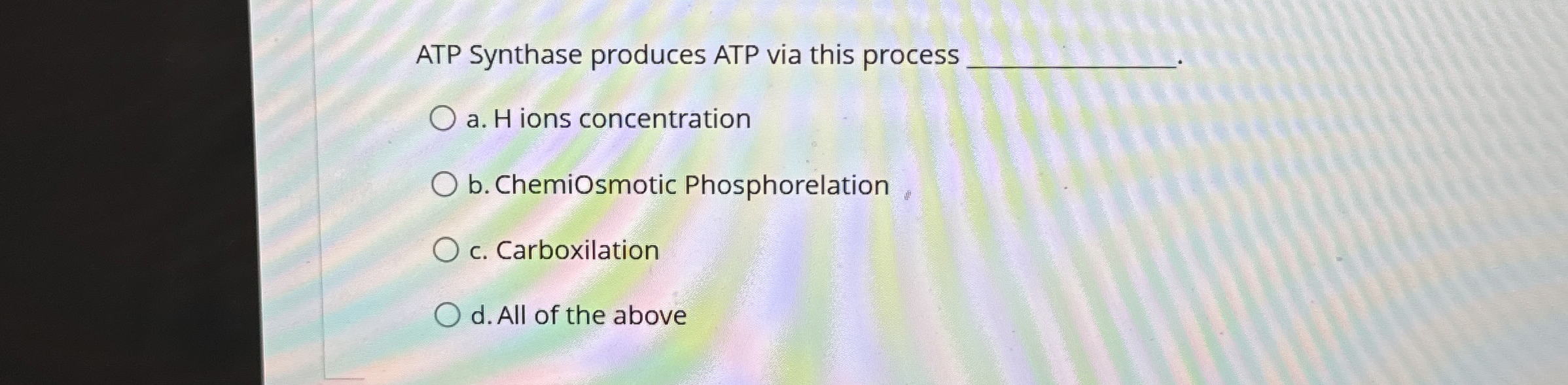 Solved ATP Synthase produces ATP via this processa. ﻿H ions | Chegg.com