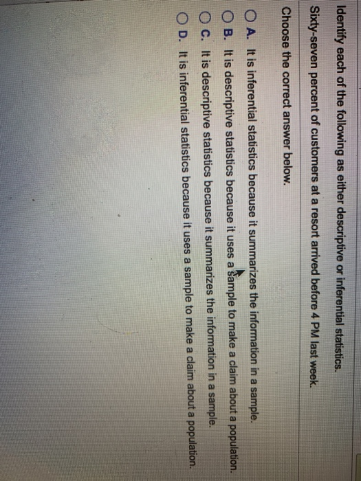 Solved Identify each of the following as either descriptive | Chegg.com