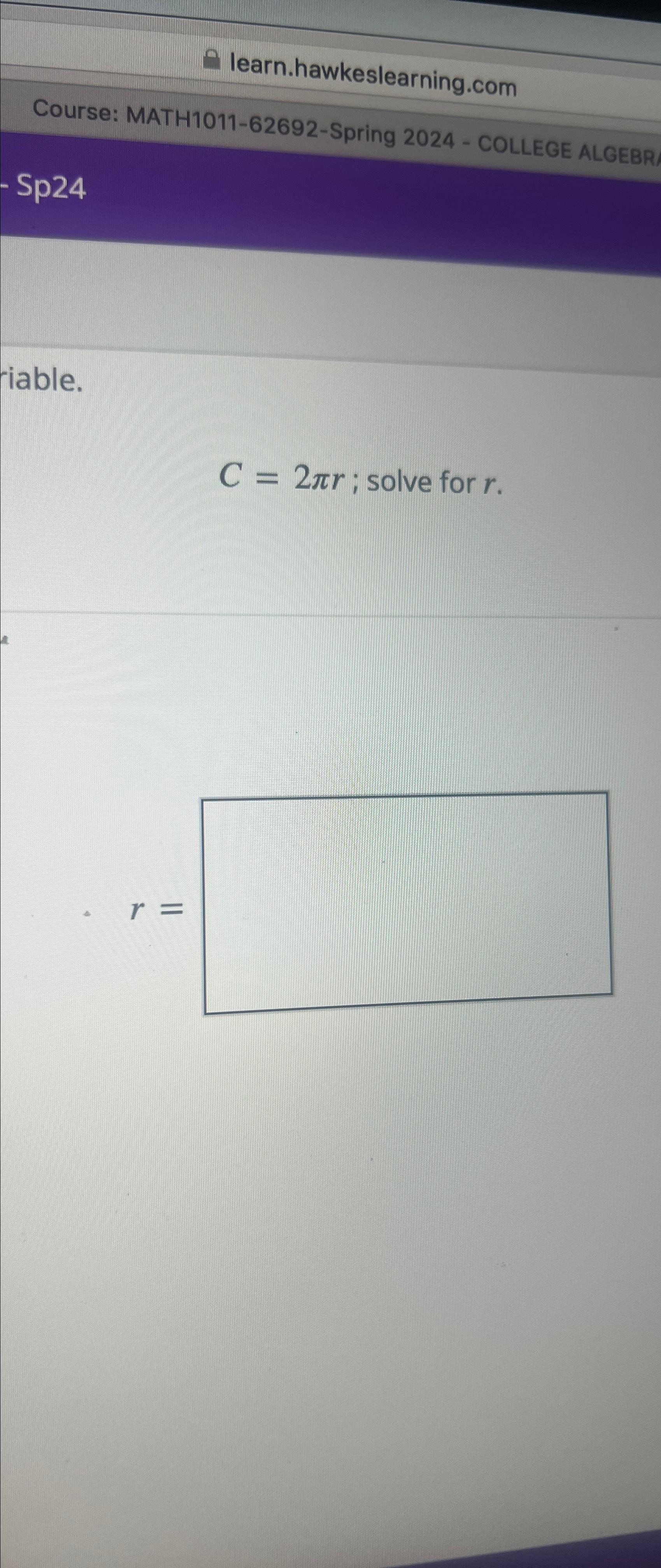 Solved learn.hawkeslearning.comCourse: MATH1011-62692-Spring | Chegg.com