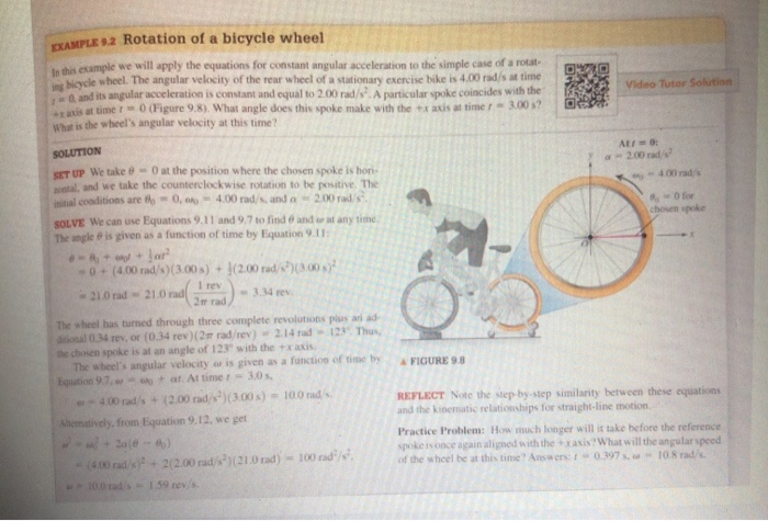 Solved XAMPLE 9.2 Rotation of a bicycle wheel to this | Chegg.com