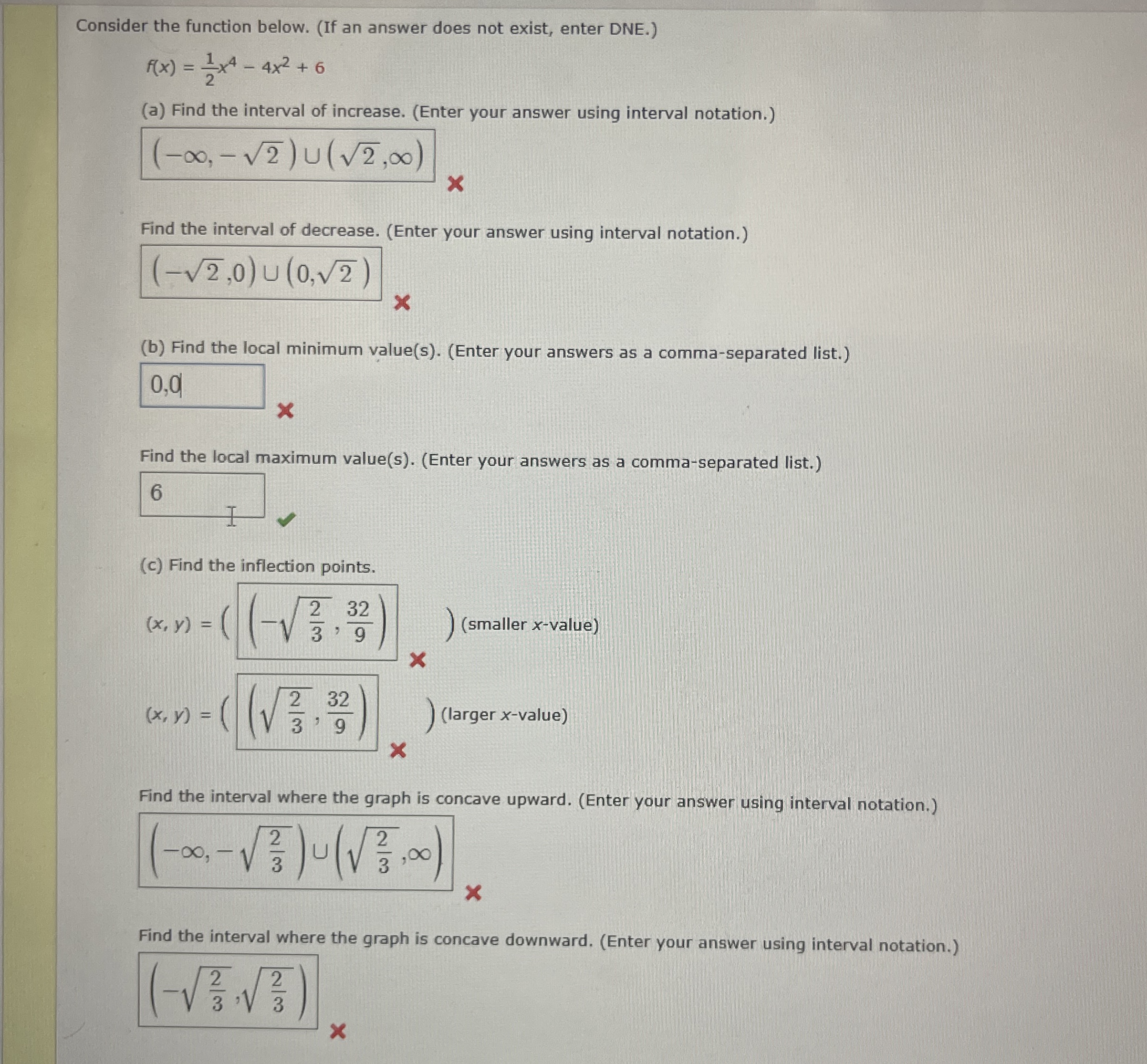 Solved Consider the function below. (If an answer does not | Chegg.com